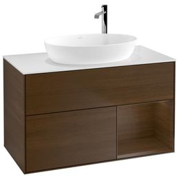 Villeroy & Boch Villeroy und Boch Finion Waschtischunterschrank G901GNGN 100cm, Abdeckplatte white matt, Emotion, Regale Walnut Veneer, Walnut veneer