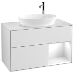 Villeroy & Boch Villeroy und Boch Finion Waschtischunterschrank G901GFMT 100cm, Abdeckplatte white matt, Emotion, Regale Glossy white lacquer, White matt lacquer