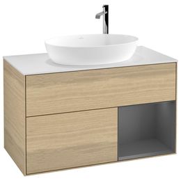 Villeroy & Boch Villeroy und Boch Finion Waschtischunterschrank G901GKPC 100cm, Abdeckplatte white matt, Emotion, Regale Anthracite matt lacquer, Oak Veneer