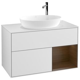 Villeroy & Boch Villeroy und Boch Finion Waschtischunterschrank G901GNMT 100cm, Abdeckplatte white matt, Emotion, Regale Walnut Veneer, White matt lacquer
