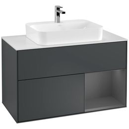 Villeroy & Boch Villeroy und Boch Finion Waschtischunterschrank G371GKHG 100cm, Abdeckplatte white matt, Emotion, Regal rechts Anthracite matt, Midnight Blue Matt Lacquer