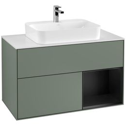 Villeroy & Boch Villeroy und Boch Finion Waschtischunterschrank G371PDGM 100cm, Abdeckplatte white matt, Emotion, Regal rechts Black matt lacquer, Olive Matt Lacquer