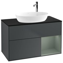 Villeroy & Boch Villeroy und Boch Finion Waschtischunterschrank F902GMHG 100cm, Abdeckplatte black matt, Regale Olive matt lacquer, Midnight Blue Matt Lacquer