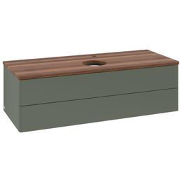 Villeroy & Boch Villeroy und Boch Antao Waschtisch-Unterschrank K21052HL 120x36x50cm, Hahnloch, Waschbeckenplattenfarbe warm walnut, leaf green matt lacquer