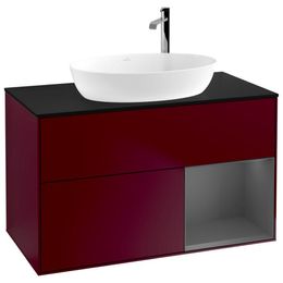 Villeroy & Boch Villeroy und Boch Finion Waschtischunterschrank F902GKHB 100cm, Abdeckplatte black matt, Regale Anthracite matt lacquer, Peony Matt