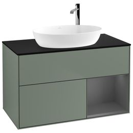 Villeroy & Boch Villeroy und Boch Finion Waschtischunterschrank F902GKGM 100cm, Abdeckplatte black matt, Regale Anthracite matt lacquer, Olive Matt Lacquer