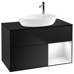 Villeroy & Boch Villeroy und Boch Finion Waschtischunterschrank F902GFPD 100cm, Abdeckplatte black matt, Regale Glossy white lacquer, Black matt lacquer