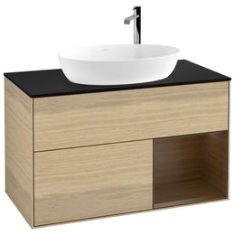 Villeroy & Boch Villeroy und Boch Finion Waschtischunterschrank F902GNPC 100cm, Abdeckplatte black matt, Regale Walnut Veneer, Oak Veneer