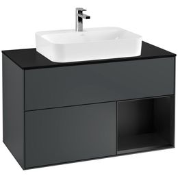 Villeroy & Boch Villeroy und Boch Finion Waschtischunterschrank G372PDHG 100cm, Abdeckplatte black matt, Emotion, Regal rechts Black matt lacquer, Midnight Blue Matt Lacquer