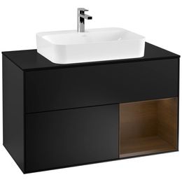 Villeroy & Boch Villeroy und Boch Finion Waschtischunterschrank G372GNPD 100cm, Abdeckplatte black matt, Emotion, Regal rechts Walnut veneer, Black matt lacquer
