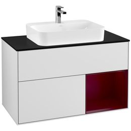 Villeroy & Boch Villeroy und Boch Finion Waschtischunterschrank G372HBMT 100cm, Abdeckplatte black matt, Emotion, Regal rechts Peony, White matt lacquer