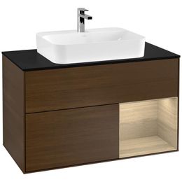 Villeroy & Boch Villeroy und Boch Finion Waschtischunterschrank G372PCGN 100cm, Abdeckplatte black matt, Emotion, Regal rechts Oak Veneer, Walnut veneer