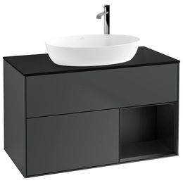 Villeroy & Boch Villeroy und Boch Finion Waschtischunterschrank F902PDHG 100cm, Abdeckplatte black matt, Regale Black matt lacquer, Midnight Blue Matt Lacquer