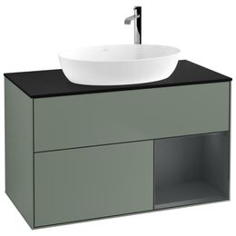Villeroy & Boch Villeroy und Boch Finion Waschtischunterschrank F902HGGM 100cm, Abdeckplatte black matt, Regale Midnight matt lacquer, Olive Matt Lacquer
