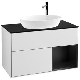 Villeroy & Boch Villeroy und Boch Finion Waschtischunterschrank F902PDMT 100cm, Abdeckplatte black matt, Regale Black matt lacquer, White matt lacquer