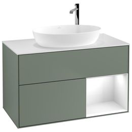 Villeroy & Boch Villeroy und Boch Finion Waschtischunterschrank F901GFGM 100cm, Abdeckplatte white matt, Regale Glossy white lacquer, Olive Matt Lacquer