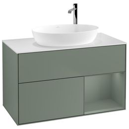 Villeroy & Boch Villeroy und Boch Finion Waschtischunterschrank F901GMGM 100cm, Abdeckplatte white matt, Regale Olive matt lacquer, Olive Matt Lacquer