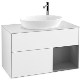 Villeroy & Boch Villeroy und Boch Finion Waschtischunterschrank F901GKGF 100cm, Abdeckplatte white matt, Regale Anthracite matt lacquer, Glossy white lacquer