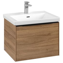 Villeroy & Boch Villeroy und Boch Subway 3.0 Waschtisch-Unterschrank C577L1RH 57,2x42,9x47,8cm, mit LED/Griff Volcano black, kansas oak