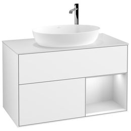Villeroy & Boch Villeroy und Boch Finion Waschtischunterschrank F901MTGF 100cm, Abdeckplatte white matt, Regale White matt lacquer, Glossy white lacquer
