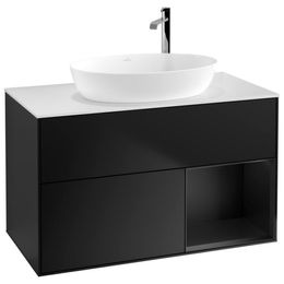 Villeroy & Boch Villeroy und Boch Finion Waschtischunterschrank F901PDPD 100cm, Abdeckplatte white matt, Regale Black matt lacquer, Black matt lacquer