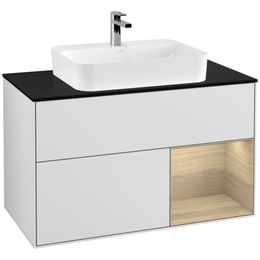 Villeroy & Boch Villeroy und Boch Finion Waschtischunterschrank G372PCMT 100cm, Abdeckplatte black matt, Emotion, Regal rechts Oak Veneer, White matt lacquer
