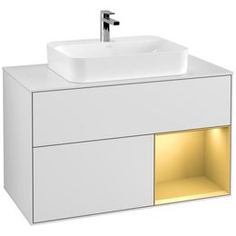 Villeroy & Boch Villeroy und Boch Finion Waschtischunterschrank F371HFMT 100cm, Abdeckplatte white matt, Regal rechts Gold matt, White matt lacquer