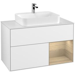 Villeroy & Boch Villeroy und Boch Finion Waschtischunterschrank F371PCGF 100cm, Abdeckplatte white matt, Regal rechts Oak Veneer, Glossy white lacquer