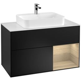 Villeroy & Boch Villeroy und Boch Finion Waschtischunterschrank F371PCPD 100cm, Abdeckplatte white matt, Regal rechts Oak Veneer, Black matt lacquer