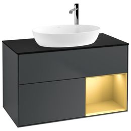 Villeroy & Boch Villeroy und Boch Finion Waschtischunterschrank G902HFHG 100cm, Abdeckplatte black matt, Emotion, Regale Gold matt lacquer, Midnight Blue Matt Lacquer