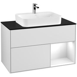 Villeroy & Boch Villeroy und Boch Finion Waschtischunterschrank F372GFMT 100cm, Abdeckplatte black matt, Regal rechts Glossy white lacquer, White matt lacquer