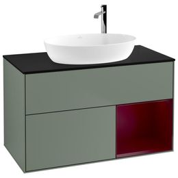 Villeroy & Boch Villeroy und Boch Finion Waschtischunterschrank G902HBGM 100cm, Abdeckplatte black matt, Emotion, Regale Peony matt lacquer, Olive Matt Lacquer