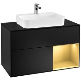 Villeroy & Boch Villeroy und Boch Finion Waschtischunterschrank F372HFPD 100cm, Abdeckplatte black matt, Regal rechts Gold matt, Black matt lacquer