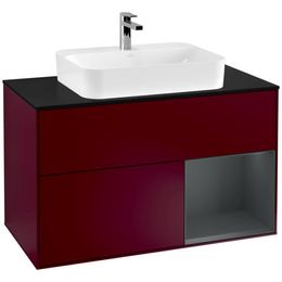 Villeroy & Boch Villeroy und Boch Finion Waschtischunterschrank F372HGHB 100cm, Abdeckplatte black matt, Regal rechts Midnight Blue Matt Lacquer, Peony Matt