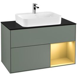 Villeroy & Boch Villeroy und Boch Finion Waschtischunterschrank F372HFGM 100cm, Abdeckplatte black matt, Regal rechts Gold matt, Olive Matt Lacquer