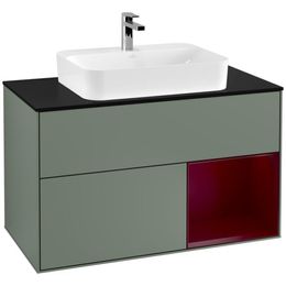 Villeroy & Boch Villeroy und Boch Finion Waschtischunterschrank F372HBGM 100cm, Abdeckplatte black matt, Regal rechts Peony, Olive Matt Lacquer