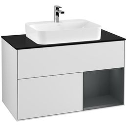 Villeroy & Boch Villeroy und Boch Finion Waschtischunterschrank F372HGMT 100cm, Abdeckplatte black matt, Regal rechts Midnight Blue Matt Lacquer, White matt lacquer