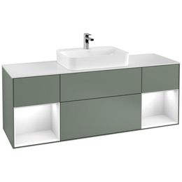 Villeroy & Boch Villeroy und Boch Finion Waschtischunterschrank G451GFGM 160cm, Abdeckplatte white matt, Emotion, Regale Glossy white lacquer, Olive Matt Lacquer