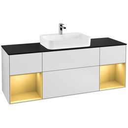 Villeroy & Boch Villeroy und Boch Finion Waschtischunterschrank G452HFMT 160cm, Abdeckplatte black matt, Emotion, Regale Gold matt lacquer, White matt lacquer