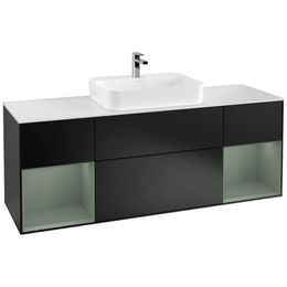 Villeroy & Boch Villeroy und Boch Finion Waschtischunterschrank G451GMPD 160cm, Abdeckplatte white matt, Emotion, Regale Olive matt lacquer, Black matt lacquer