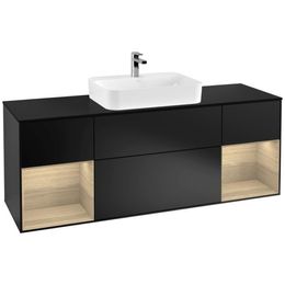 Villeroy & Boch Villeroy und Boch Finion Waschtischunterschrank G452PCPD 160cm, Abdeckplatte black matt, Emotion, Regale Oak Veneer, Black matt lacquer
