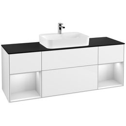 Villeroy & Boch Villeroy und Boch Finion Waschtischunterschrank G452MTGF 160cm, Abdeckplatte black matt, Emotion, Regale White matt lacquer, Glossy white lacquer