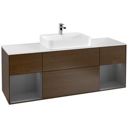 Villeroy & Boch Villeroy und Boch Finion Waschtischunterschrank F451GKGN 160x60,3cm, Abdeckplatte white matt, Regale Anthracite matt lacquer, Walnut veneer