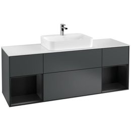 Villeroy & Boch Villeroy und Boch Finion Waschtischunterschrank F451PDHG 160x60,3cm, Abdeckplatte white matt, Regale Black matt lacquer, Midnight Blue Matt Lacquer