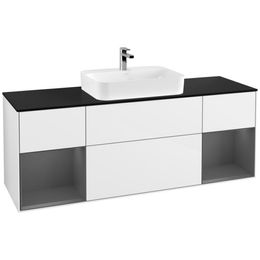 Villeroy & Boch Villeroy und Boch Finion Waschtischunterschrank F452GKGF 160x60,3cm, Abdeckplatte black matt, Regale Anthracite matt lacquer, Glossy white lacquer