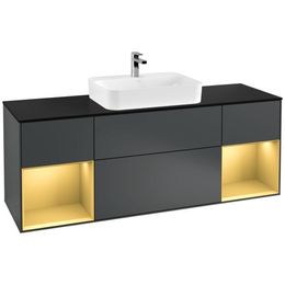 Villeroy & Boch Villeroy und Boch Finion Waschtischunterschrank F452HFHG 160x60,3cm, Abdeckplatte black matt, Regale Gold matt lacquer, Midnight Blue Matt Lacquer