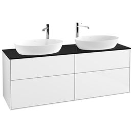 Villeroy & Boch Villeroy und Boch Finion Waschtischunterschrank F96200GF 160x60,3cm, Abdeckplatte black matt, Glossy white lacquer