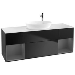 Villeroy & Boch Villeroy und Boch Finion Waschtischunterschrank F981GKPD 160cm, Abdeckplatte white matt, Regale Anthracite matt lacquer, Black matt lacquer
