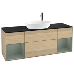 Villeroy & Boch Villeroy und Boch Finion Waschtischunterschrank F982GMPC 160cm, Abdeckplatte black matt, Regale Olive matt lacquer, Oak Veneer