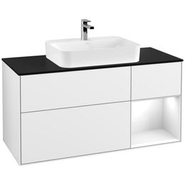 Villeroy & Boch Villeroy und Boch Finion Waschtischunterschrank G422GFGF 120cm, Abdeckplatte black matt, Emotion, Regal rechts Glossy white, Glossy white lacquer